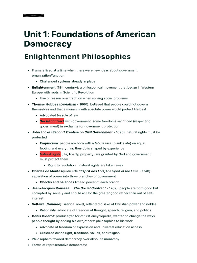 UNIT 1 - Foundations of American Democracy | PDF