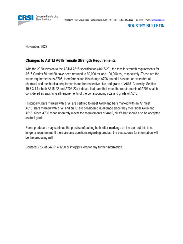 ASTM A615 Tensile Strength Update | PDF