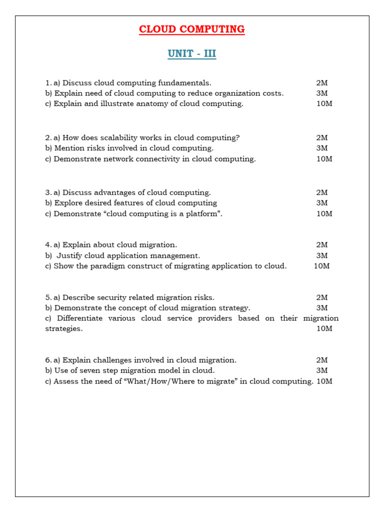 CC UNIT- 3 Question Bank Answers | PDF | Cloud Computing | Computer Network