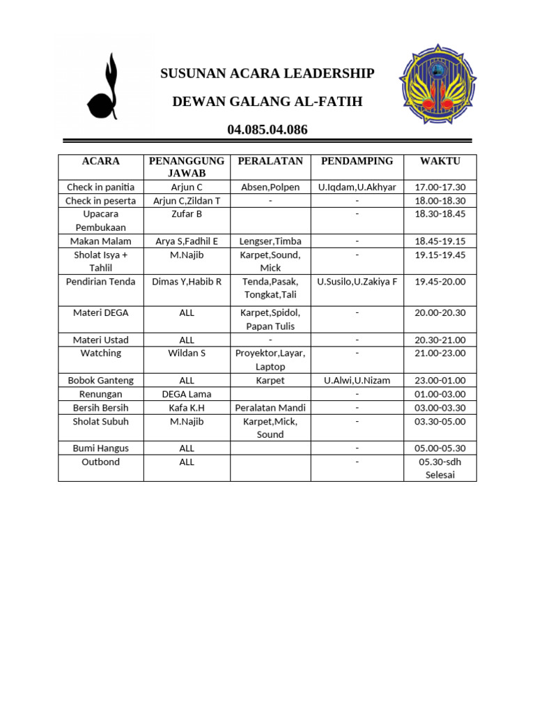 Susunan Acara Leadership | PDF