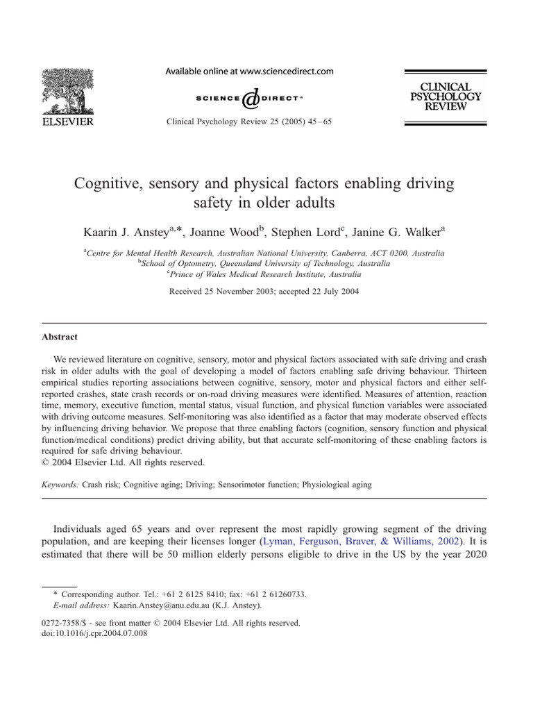 Anstey Et Al 2005 Driving Safety | PDF | Attention | Mental Chronometry