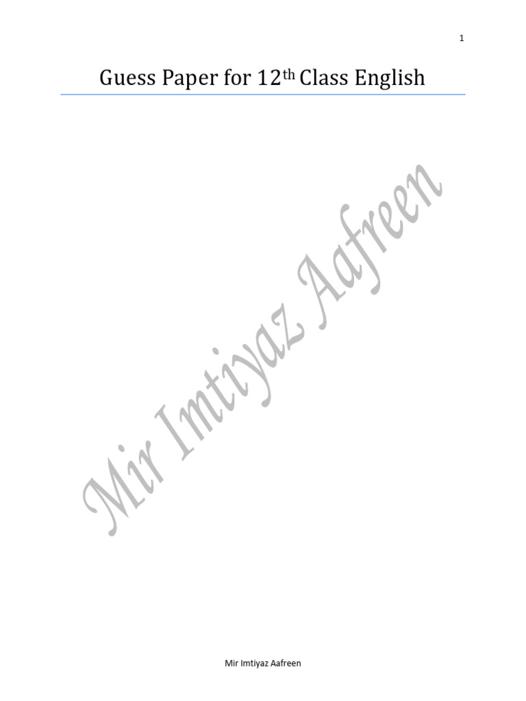 Class 12 English Guess Paper Guide | PDF | Grammar | Human Communication
