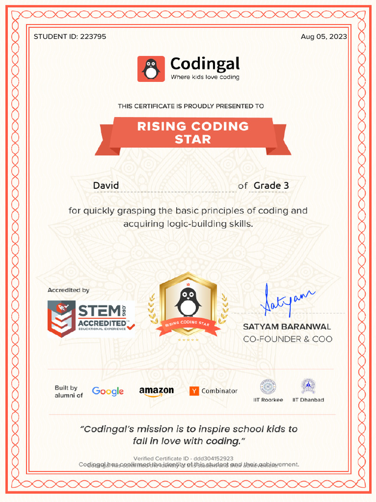 Rising Coding Star Certificate | PDF