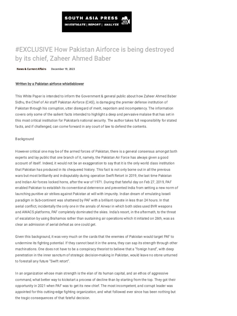 #EXCLUSIVE How Pakistan Airforce Is Being Destroyed by Its Chief ...