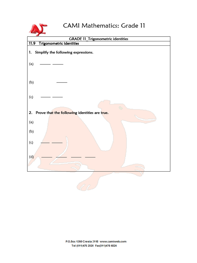 GRADE 11 - Trigonometric Identities | PDF | Mathematical Analysis ...