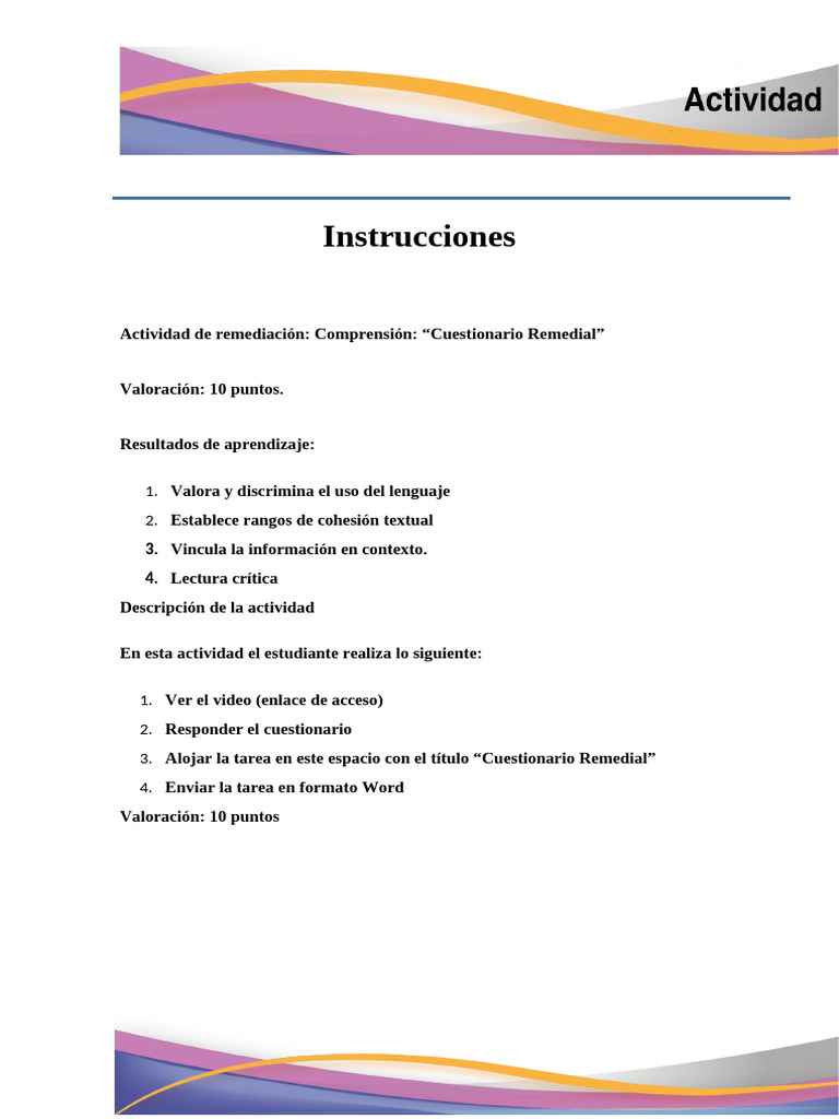 Actividad Remedial Extra P.55 | PDF | Cuestionario | Aprendizaje