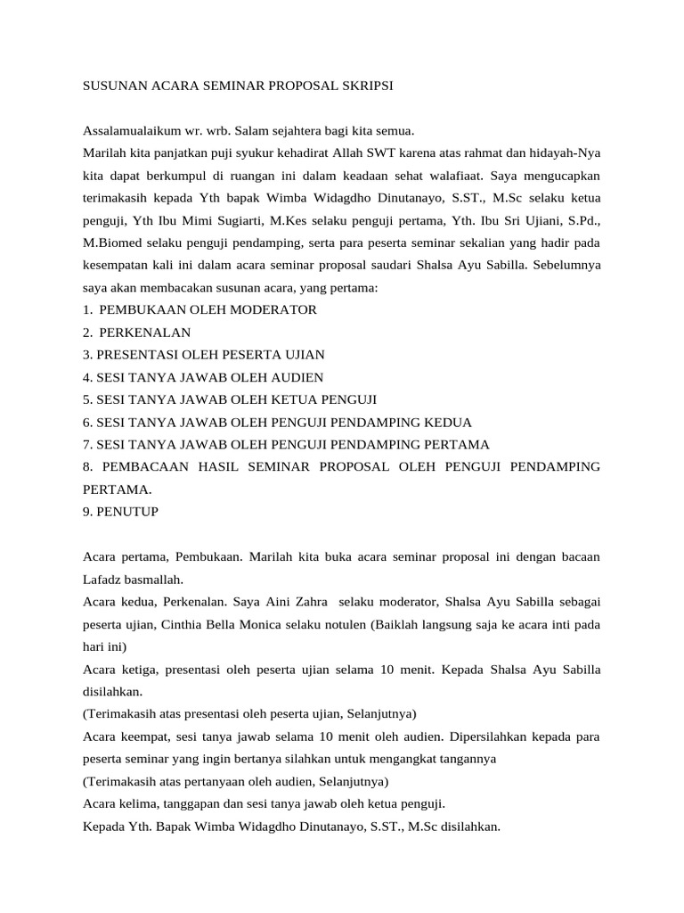 Susunan Acara Seminar Proposal Skripsi | PDF