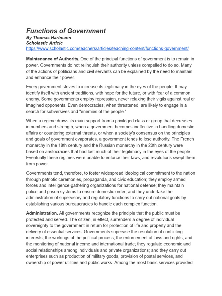 Functions of Government | PDF | Money | Taxes