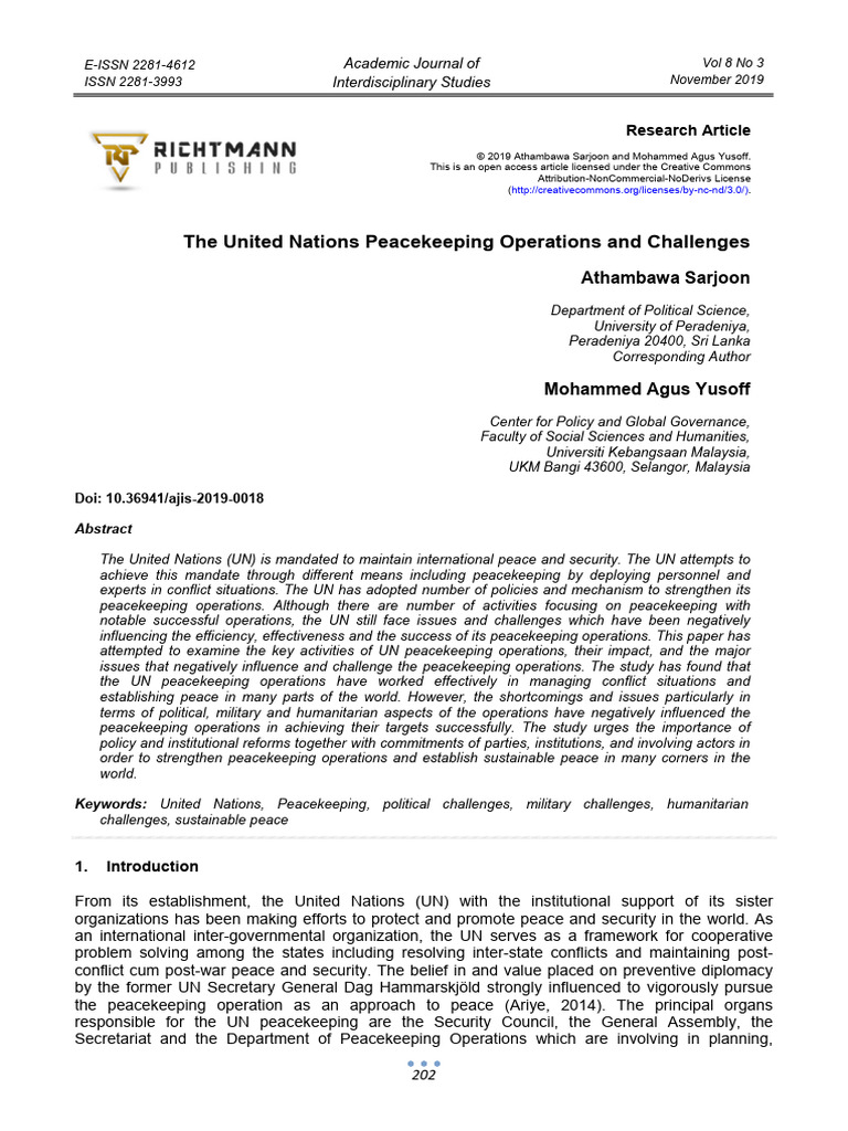UN Peacekeeping Operations Challenges | PDF | Peacekeeping | United Nations