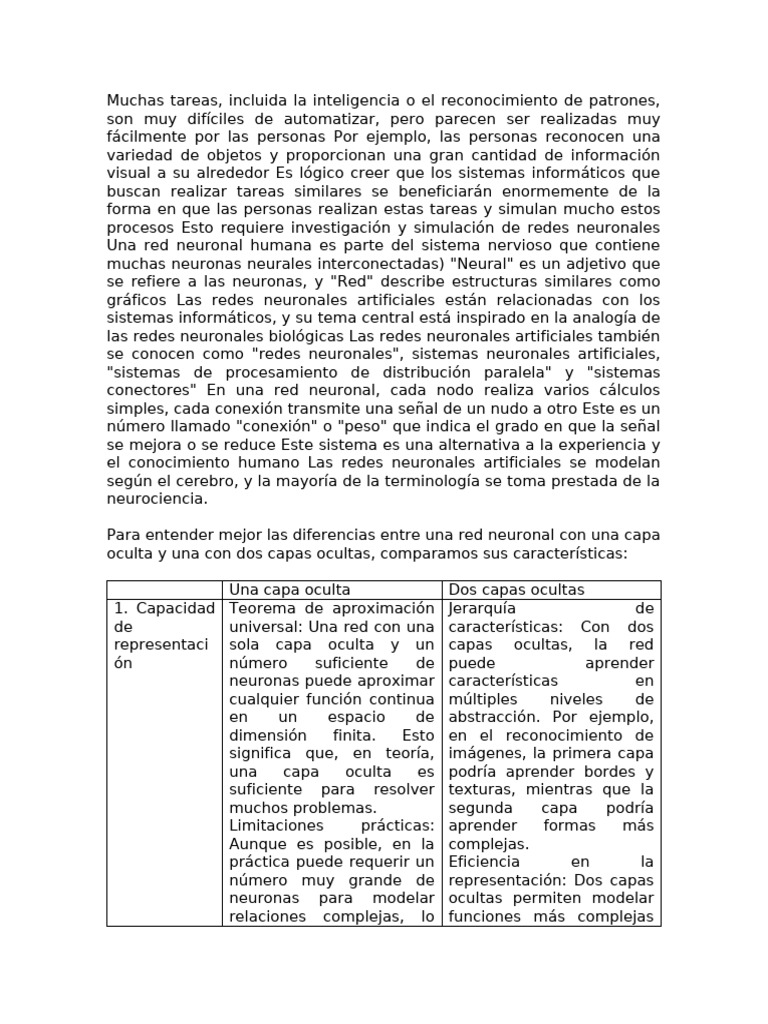 una capa oculta y dos capas ocultas, comparación | PDF | Neurona ...