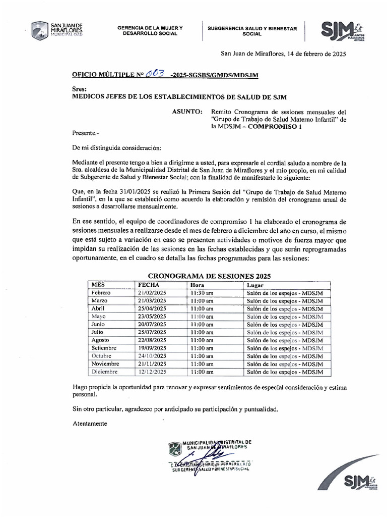 Oficio Multiple 003-2025 | PDF