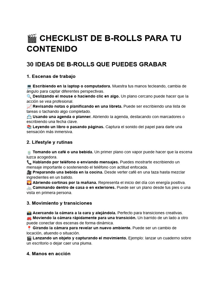 ? Checklist de B-Rolls para Tu Contenido | PDF