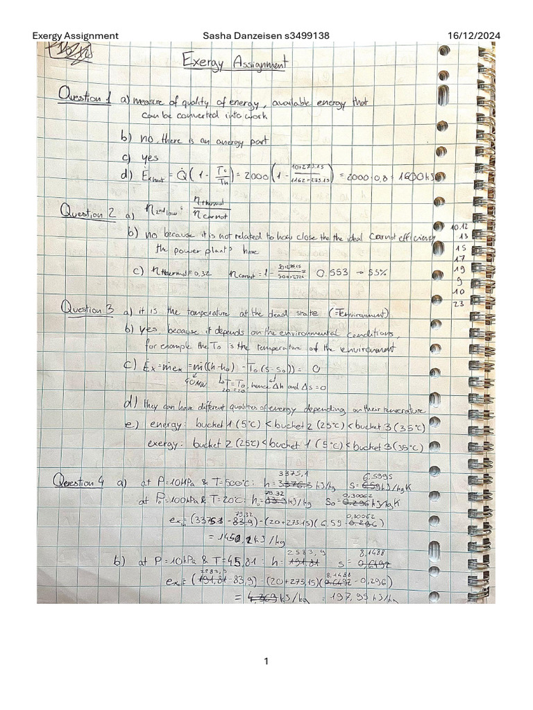 Exergy Analysis and Diagrams Assignment | PDF