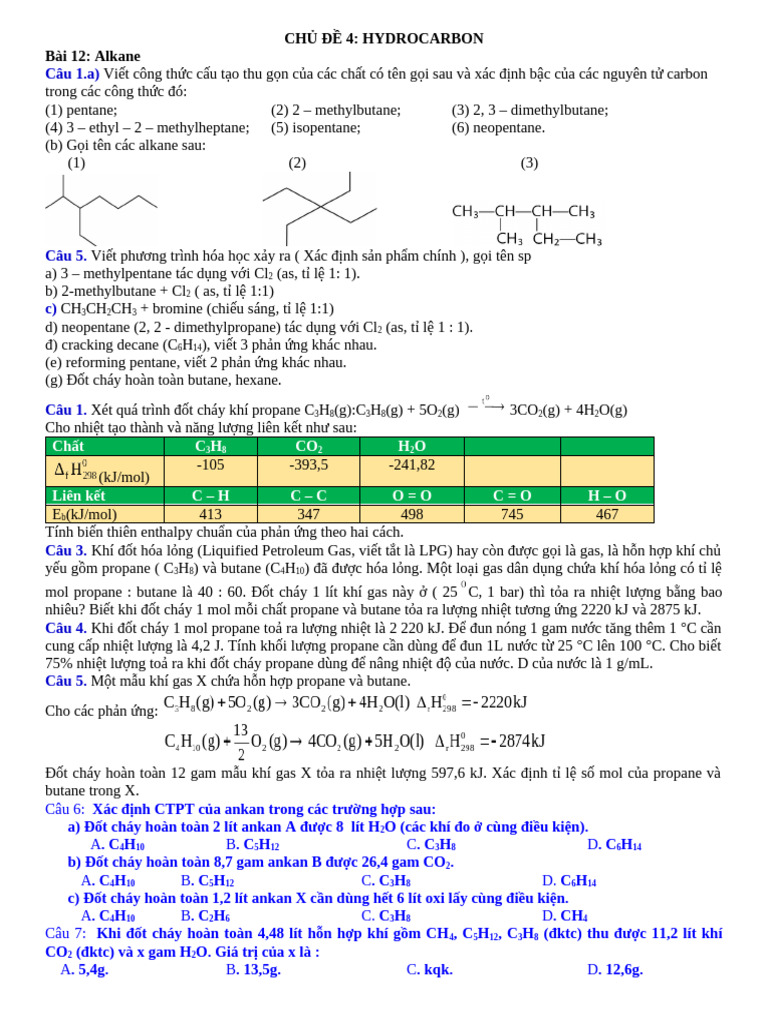 CHỦ ĐỀ 4 HIDROCACBON MỚI DẠY THÊM | PDF