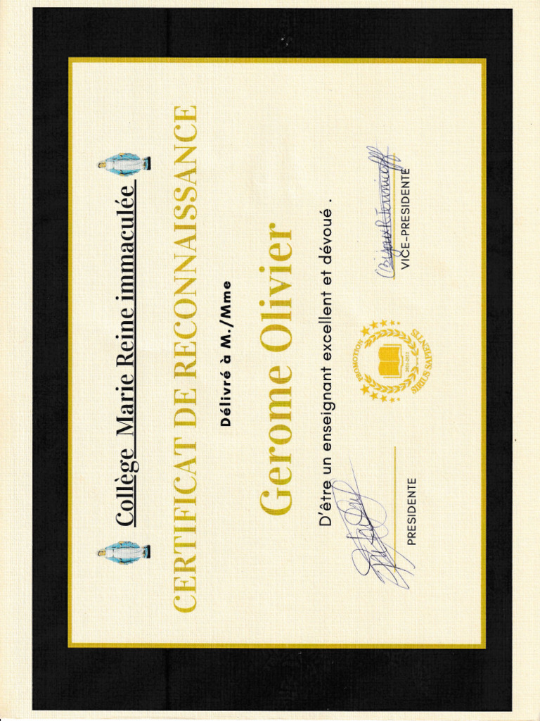 Certificat Honneur Et Merite CMRI | PDF