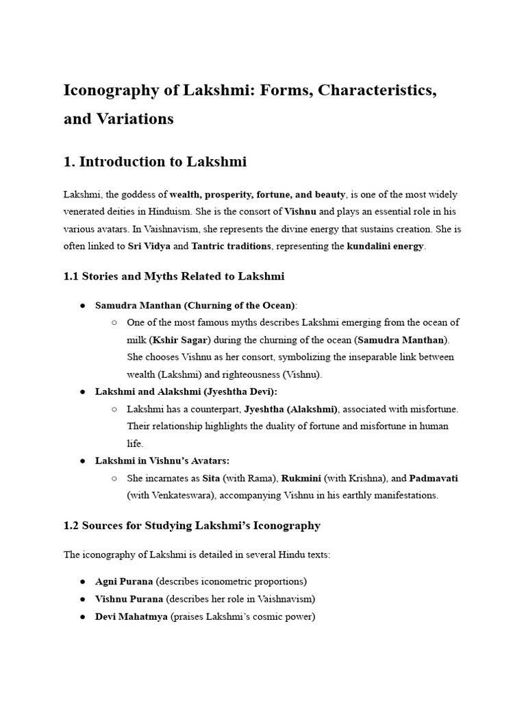 Iconography of Lakshmi | PDF | Vishnu | Devi