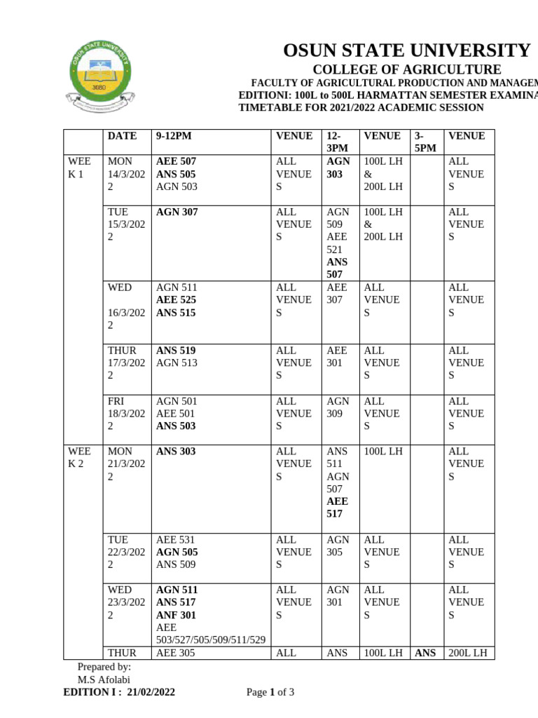 EXAM TIMETABLE Version I 100 T0 500 HAM | PDF