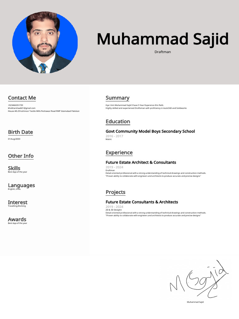 CV Muhammad Sajid | PDF | Technical Drawing | Infographics