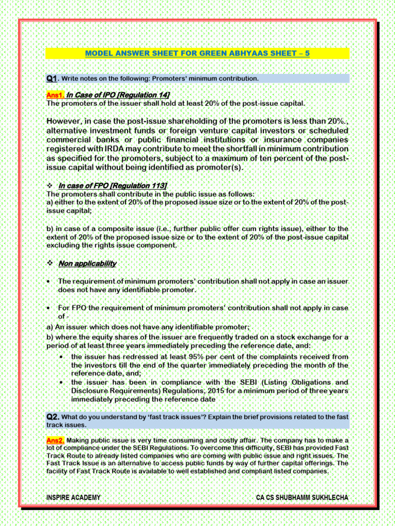 Model Answer Sheet for Green Abhyaas Sheet - 5 | PDF | Initial Public Offering | Securities ...