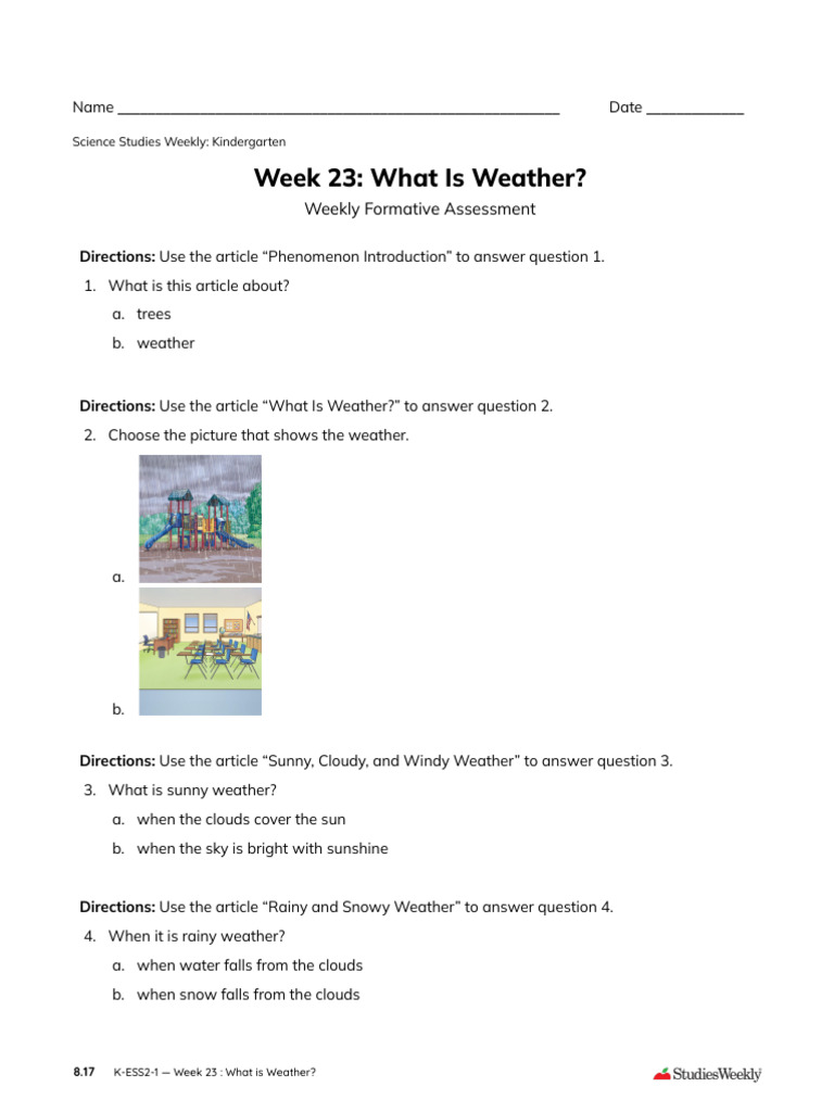 Kindergarten Weather Basics | PDF