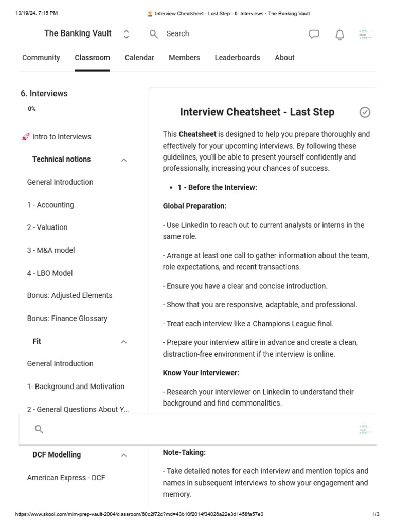 ? Interview Cheatsheet - Last Step - 6. Interviews The Banking Vault ...