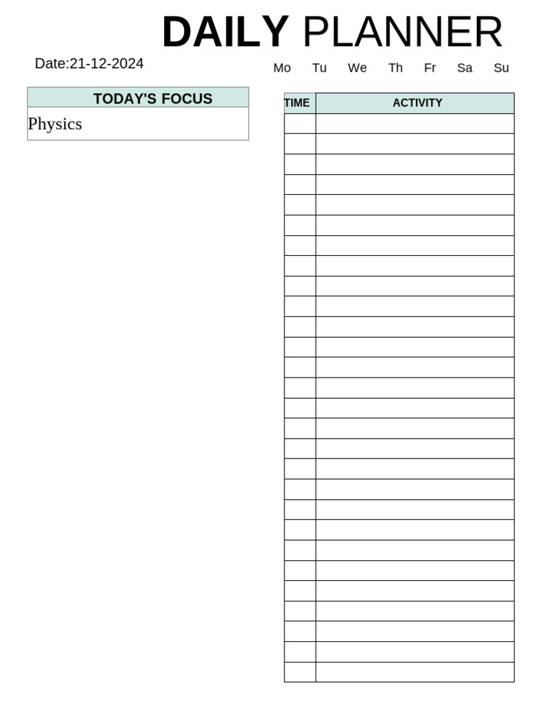 Daily Planner Portrait PHYSICS | PDF