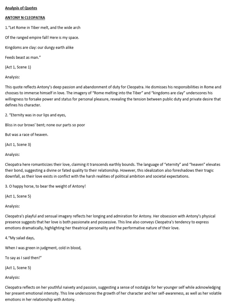 Key Quotes from Antony and Cleopatra | PDF | Love | Cleopatra