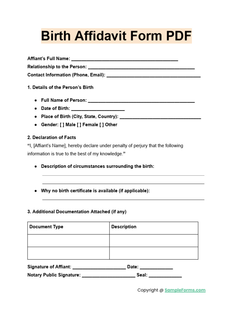 Birth Affidavit Form PDF | PDF