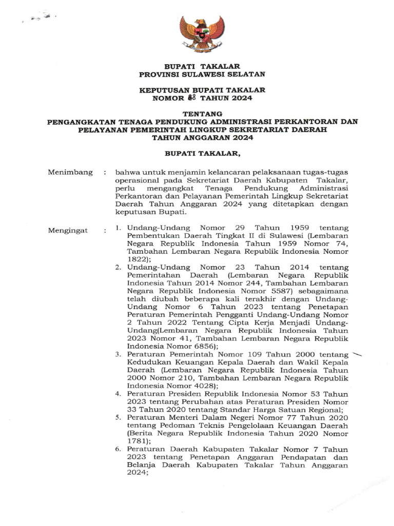 SK Tenaga Administrasi 2024 - Compressed | PDF