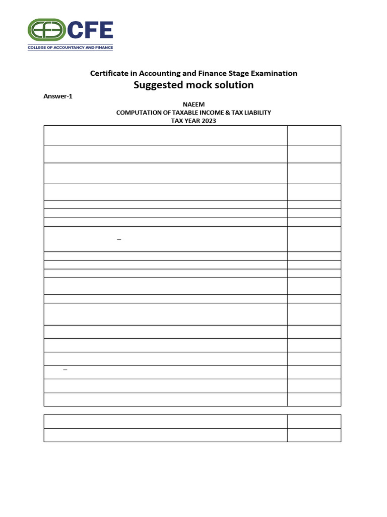 TAX MOCK Suggested Solution | PDF | Taxes | Expense