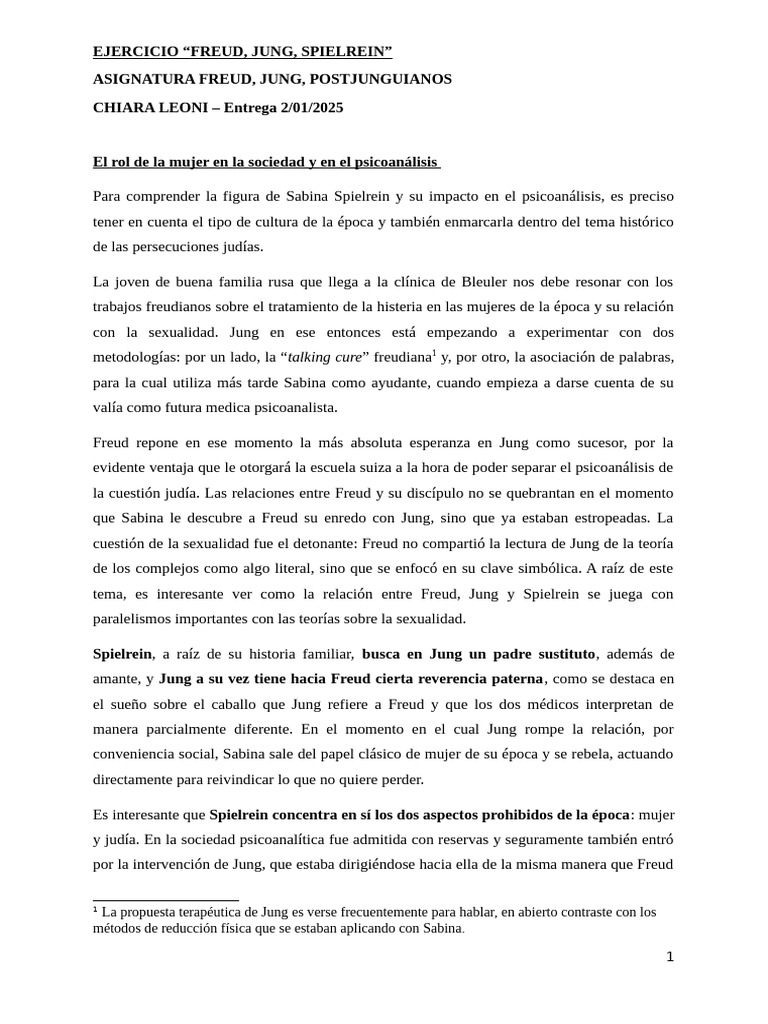 Sabina Spielrein: Psicoanálisis y Sexualidad | PDF | Carl Jung ...