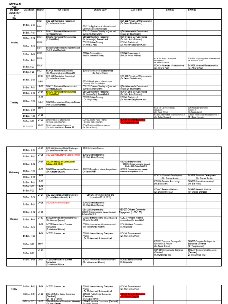 Timetable Spring-2025 Updated | PDF | Economies | Economics