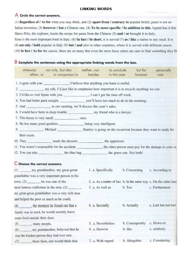 April 19 (S) Linking Words T36 | PDF