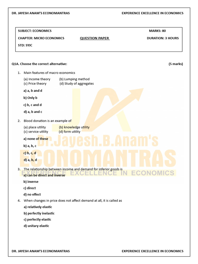 Syjc Micro Economics Question Paper | PDF | Demand | Elasticity (Economics)