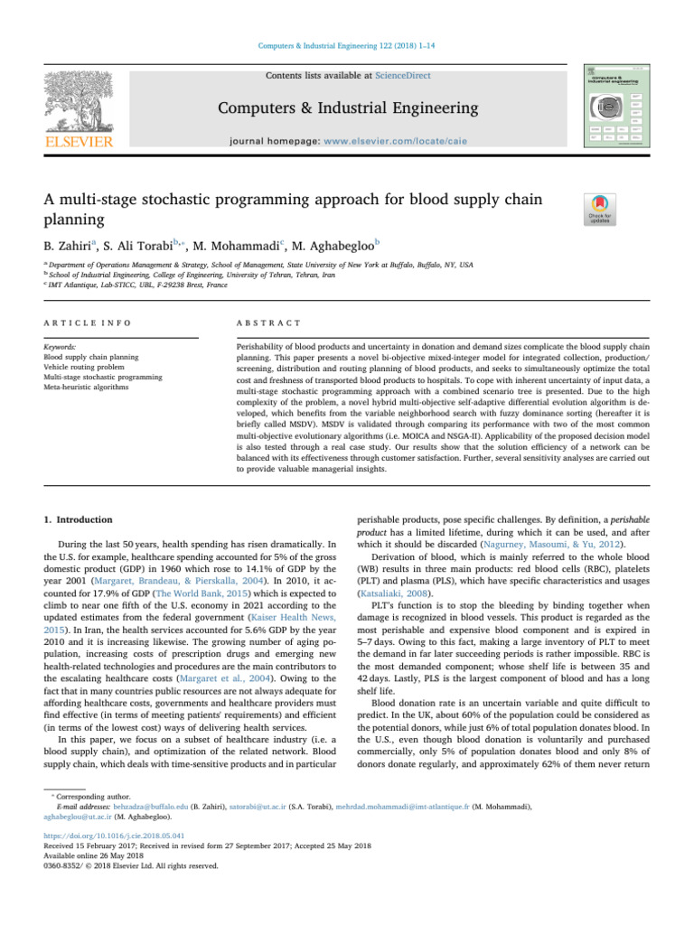 Multi Stage Stochastic | PDF | Supply Chain | Blood Transfusion