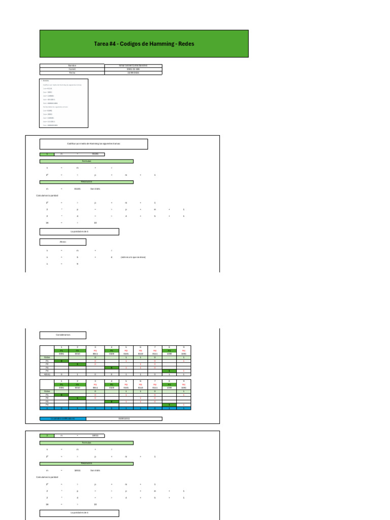 Códigos Hamming: Ejercicios y Corrección | PDF | Codificaciones | Datos de computadora