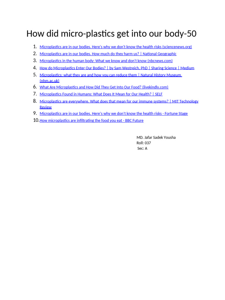 How Did Microplastics Get Into Our Body, Roll 37 | PDF