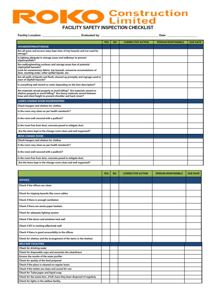 Facility_Safety_Inspection_Checklist | PDF | Housekeeping | Water