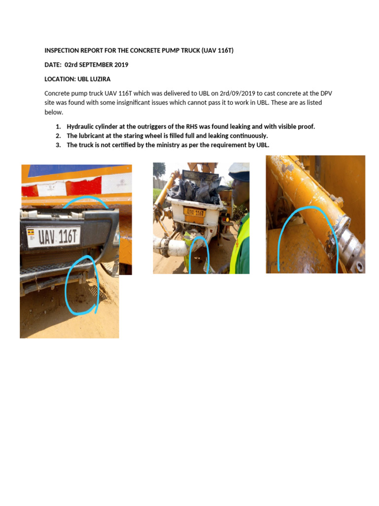 Concrete Pump Truck Inspection Report | PDF