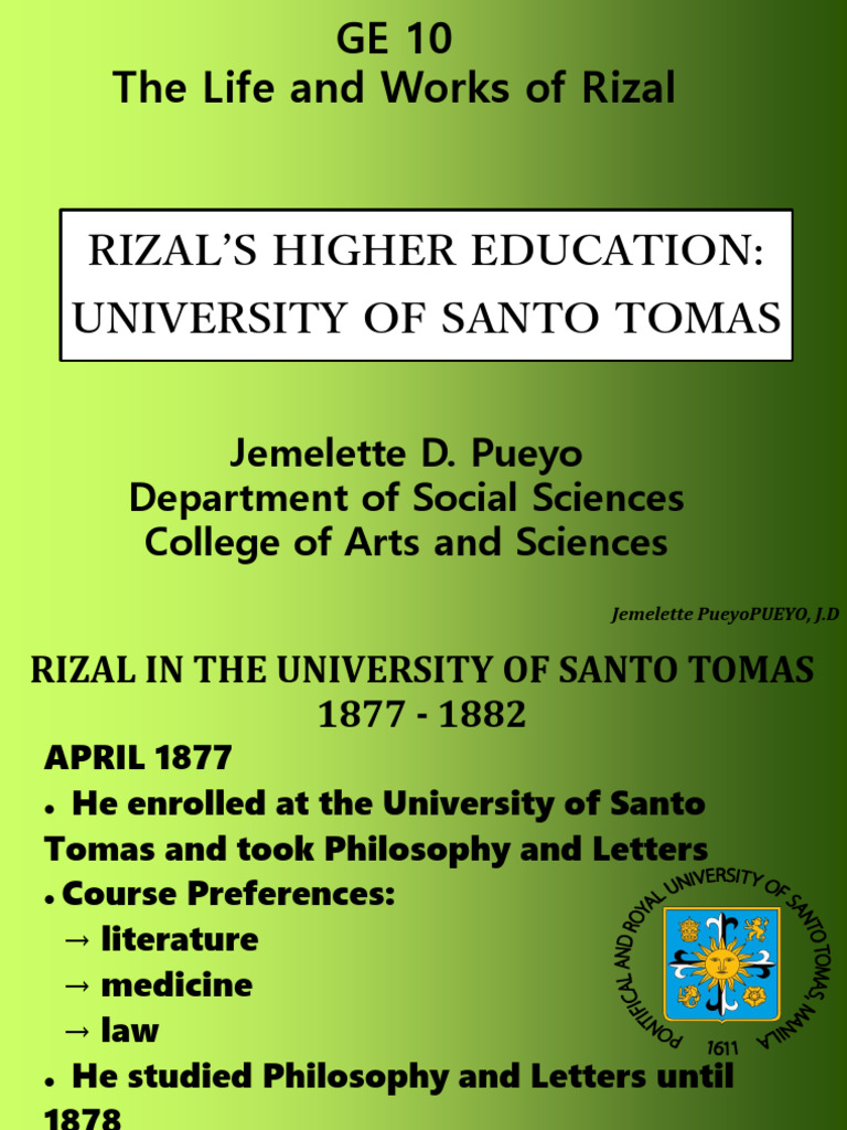Rizal's Education at UST (1877-1882) | PDF | Pathology | Medicine
