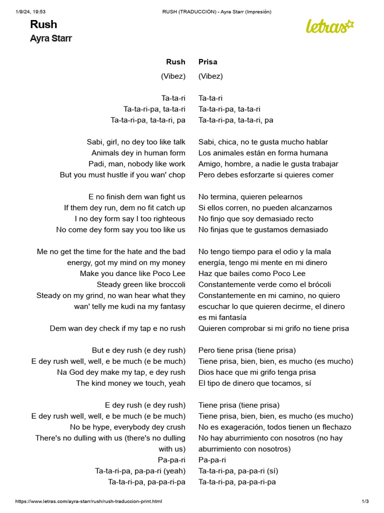RUSH - Ayra Starr (Impresión) | PDF | Grabación de sonido | Música grabada