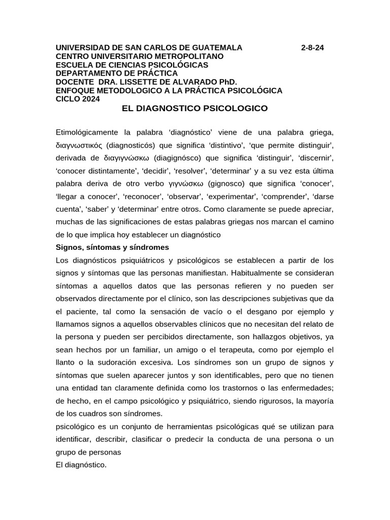 Tipos de Diagnostico en Psicologia 4-8-2023 | PDF | Manual Diagnóstico y Estadístico de los ...