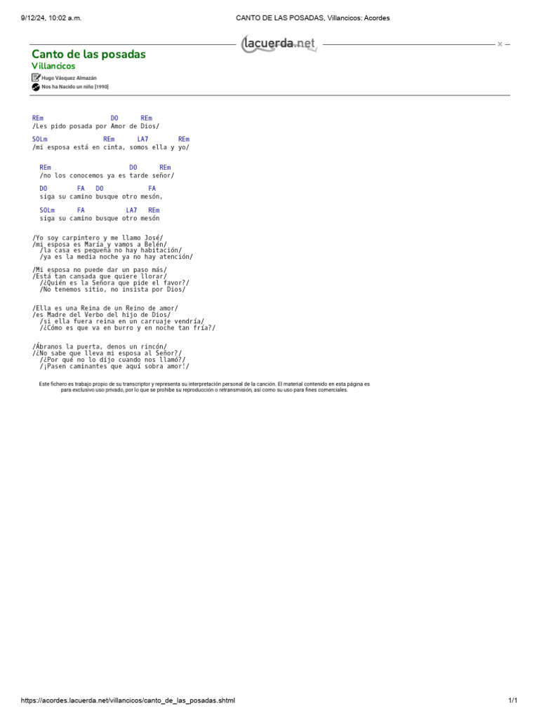 Canto de las Posadas: Villancicos y Acordes | PDF