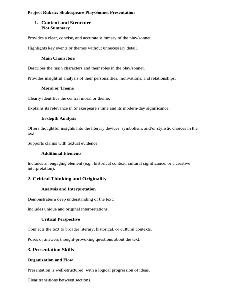 Project Rubric Shakespeare | PDF