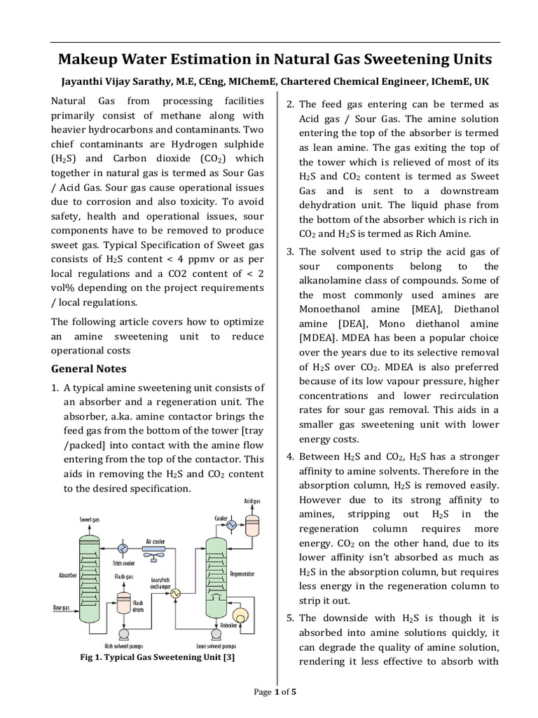 Makeup Water in Gas Sweetening Units | PDF | Natural Gas | Fossil Fuels