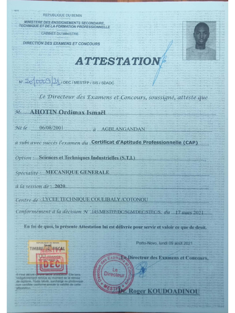 Attestation CAP | PDF