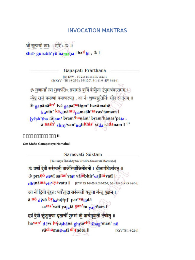 Invocation Mantras for Spiritual Practice | PDF