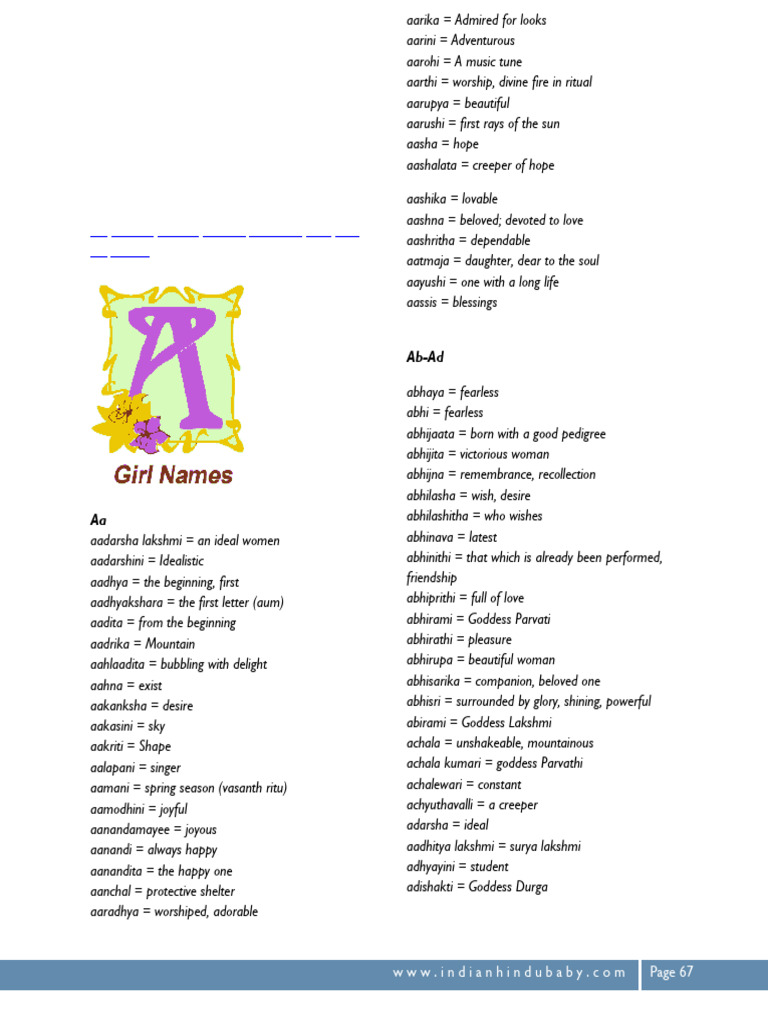A-Z Modern Hindu Baby Girl Names | PDF | Devi | Sita