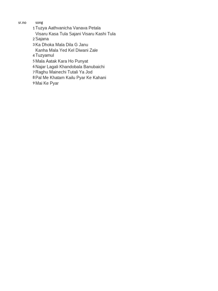 Marathi Song List and Titles | PDF