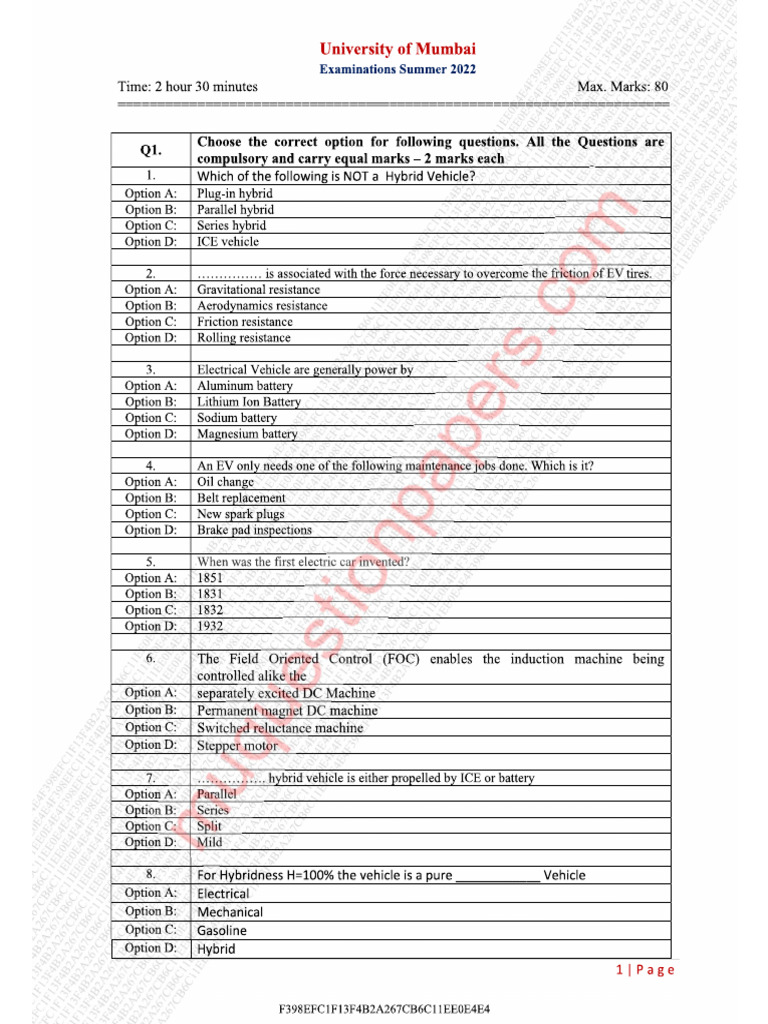 Be - Electrical Engineering - Semester 4 - 2022 - May - Electric and Hybrid Electric Vehiclesrev ...